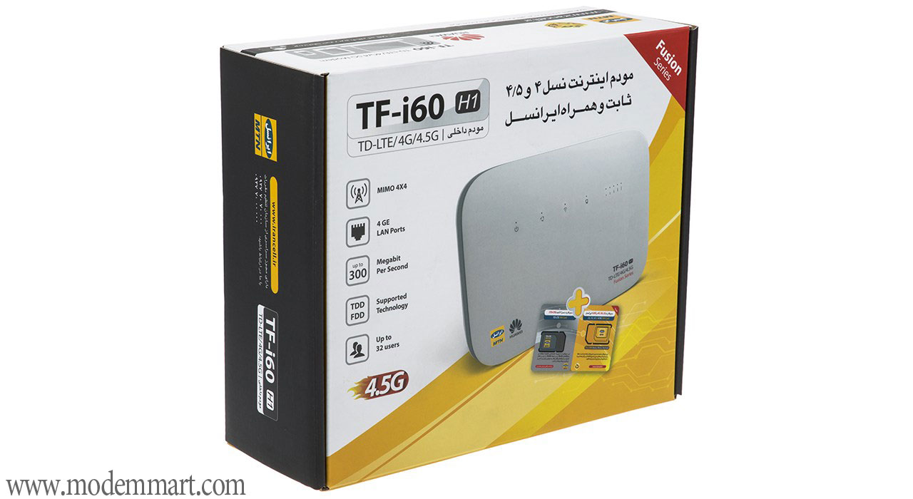 Irancell TF-i60 H1 4G/TD-LTE Modem آنلاک - فروشگاه مودم و تجهیزات شبکه مودم مارت | خرید مودم 4G ...